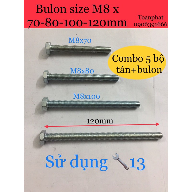 5 bộ bulon +tán M8 | size M8x70/M8x80/M8x100/M8x120 mm | Shopee Việt Nam