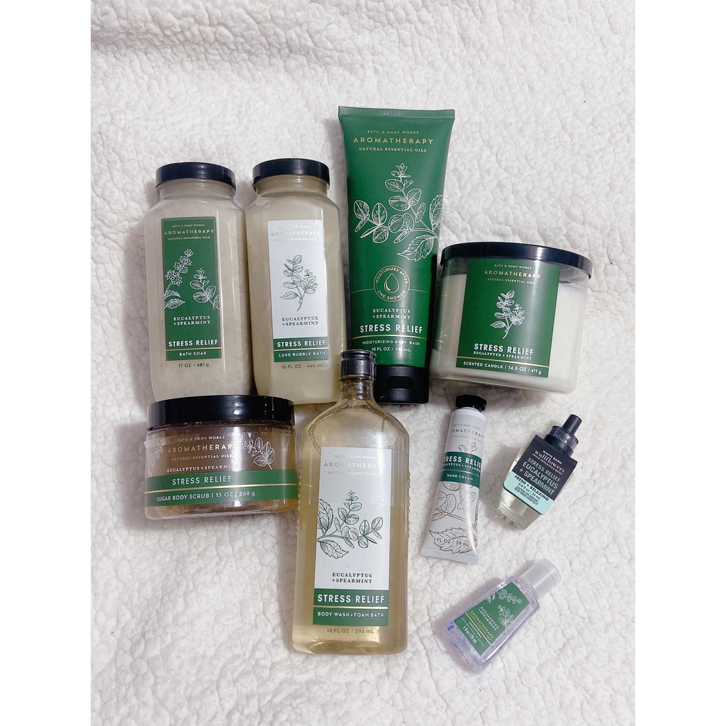 Aromatherapy Stress Relief Eucalyptus Spearmint sữa tắm/ kem tắm/ nến ...