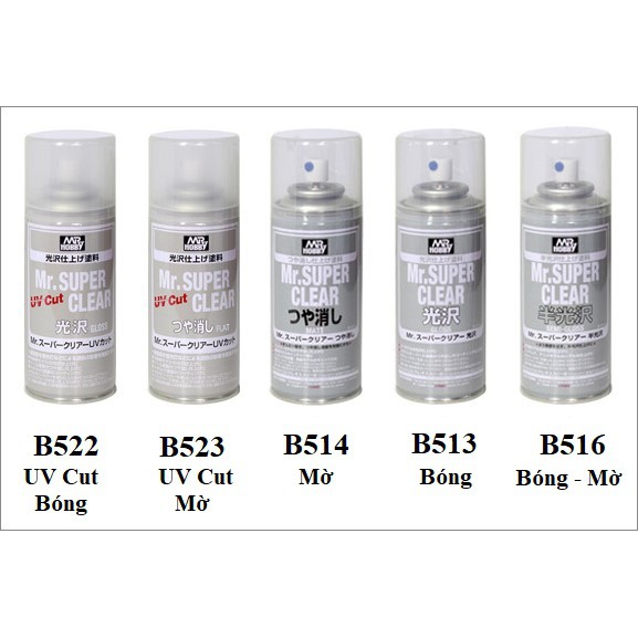 Topcoat sơn phủ bảo vệ mô hình Mr Super Clear UV Cut B513/B514 (B514Y)/B516/B522/B523 (B523Y ...