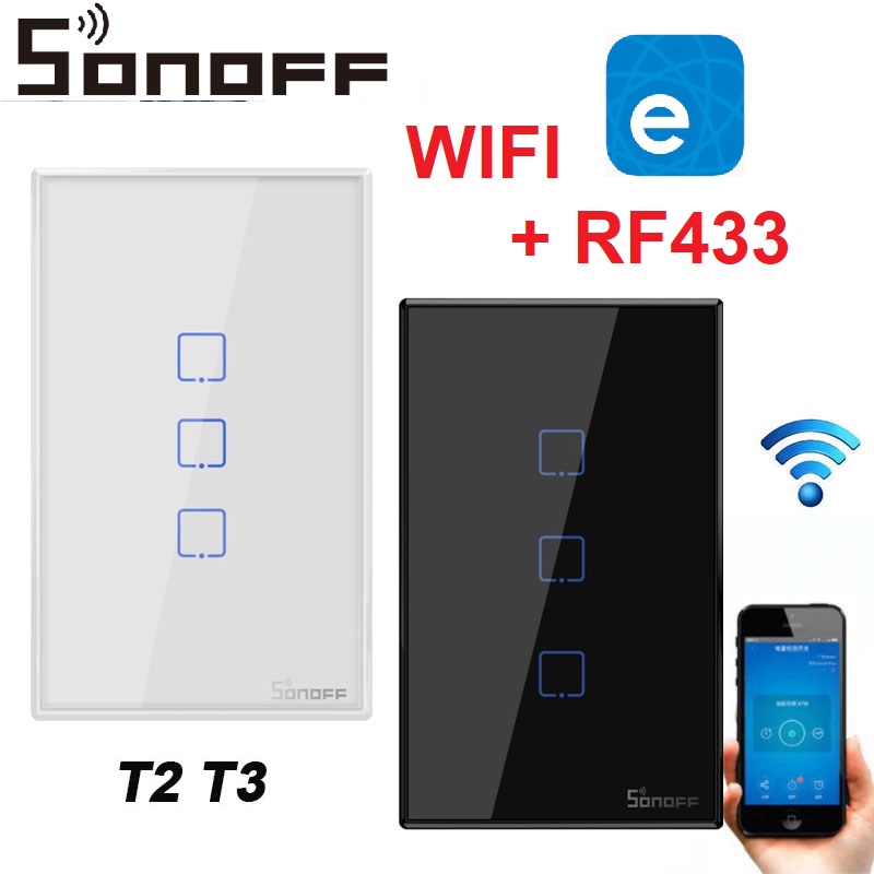 Công tắc WiFi Sonoff T3 US cảm ứng âm tường RF 433MHz 1 2 3 nút Mặt ...