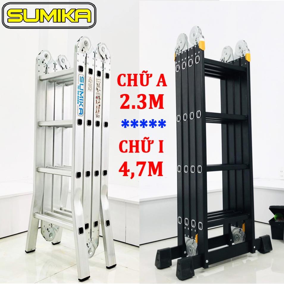 2 Mẫu thang nhôm gấp xếp đa năng Sumika SK604 & SKM204 (chữ A cao: 2.3M - chữ I cao: 4.7M) 4 bậc ...
