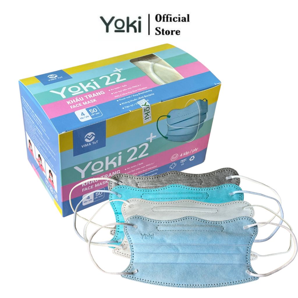 Hộp 50 Chiếc Khẩu Trang Y Tế Yoki 22+ 4 Lớp Kháng Khuẩn Lọc Bụi Mịn PM2 ...