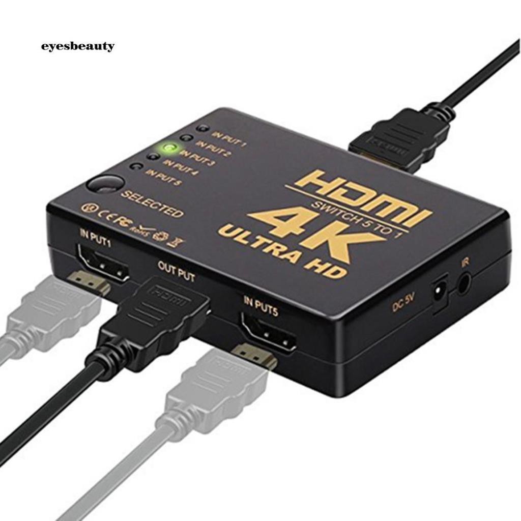 HDMI Switch 4k 5 in 1 out 5 cổng vào 1 cổng ra có điều khiển (Đen ...