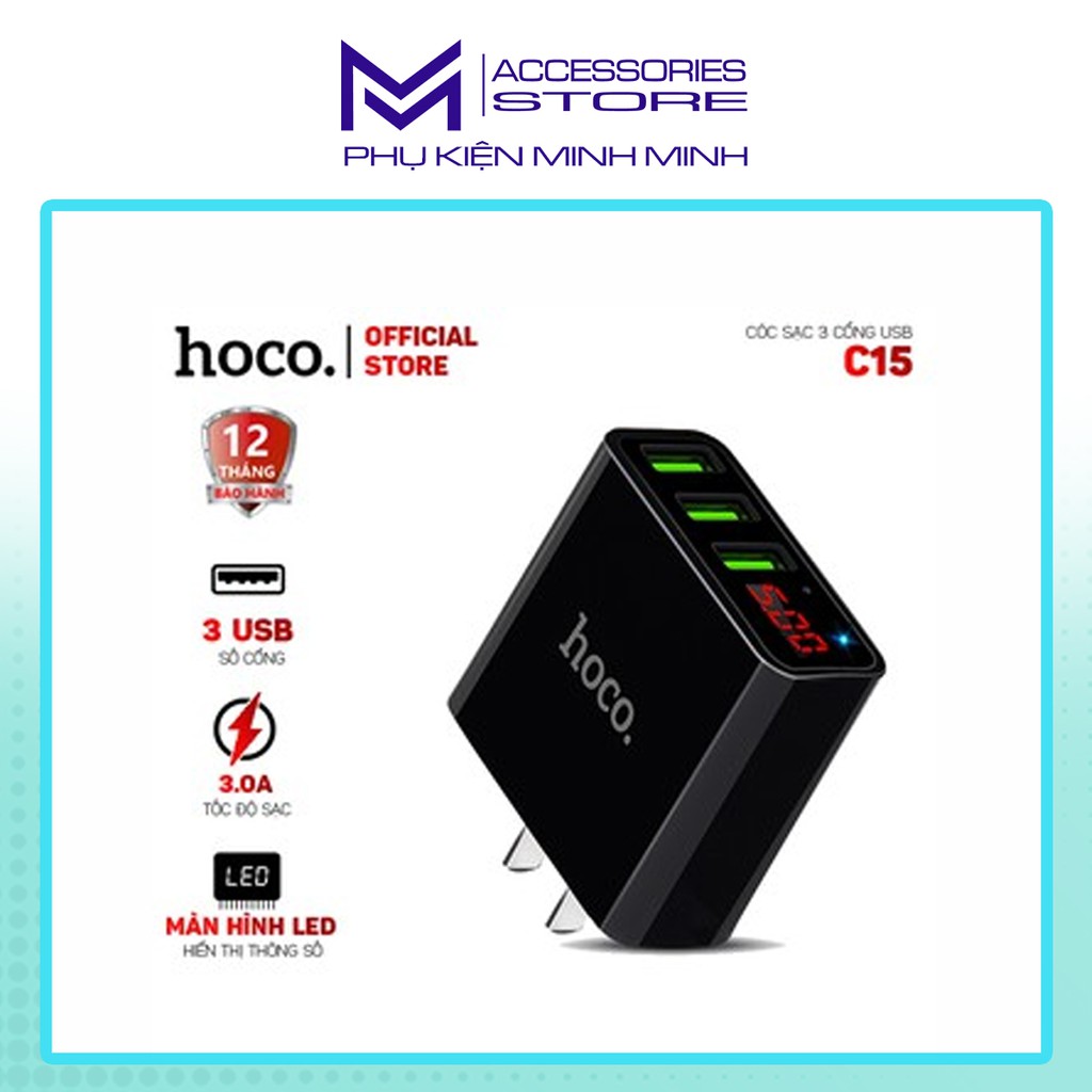 Cóc sạc nhanh Hoco C15 3 cổng USB có màn hình led-Dành cho mọi thiết bị ...