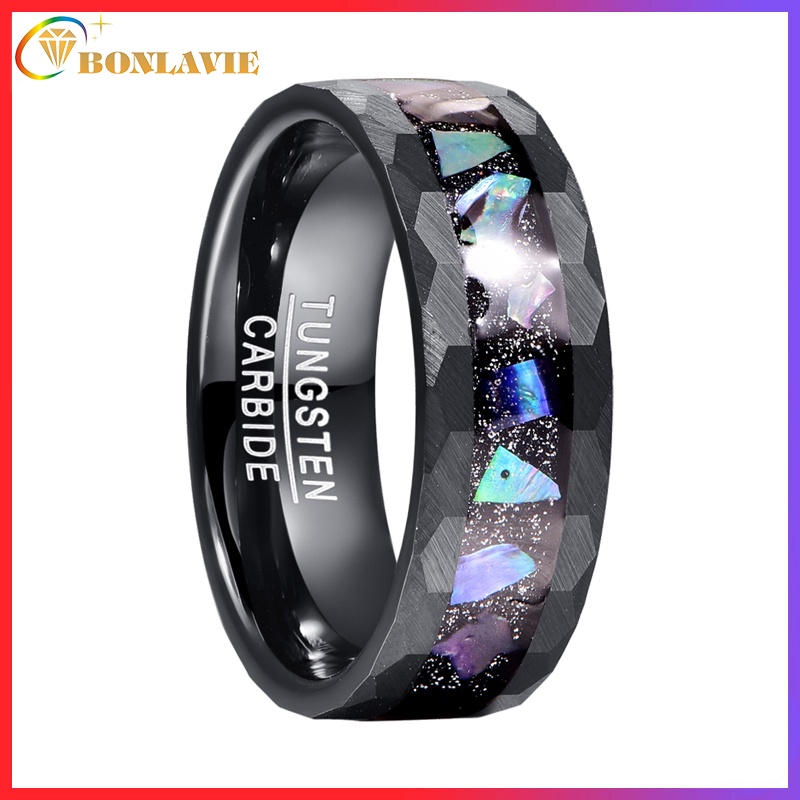 BONLAVIE 8mm Vonfram cacbua Nhẫn Galaxy Màu Opal Inlay Nhiều Mặt Cạnh ...