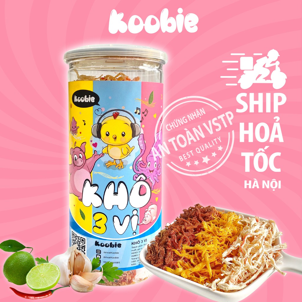 Khô gà, khô mực, khô heo mix 300g Koobie, đồ ăn vặt ngon an toàn vệ ...