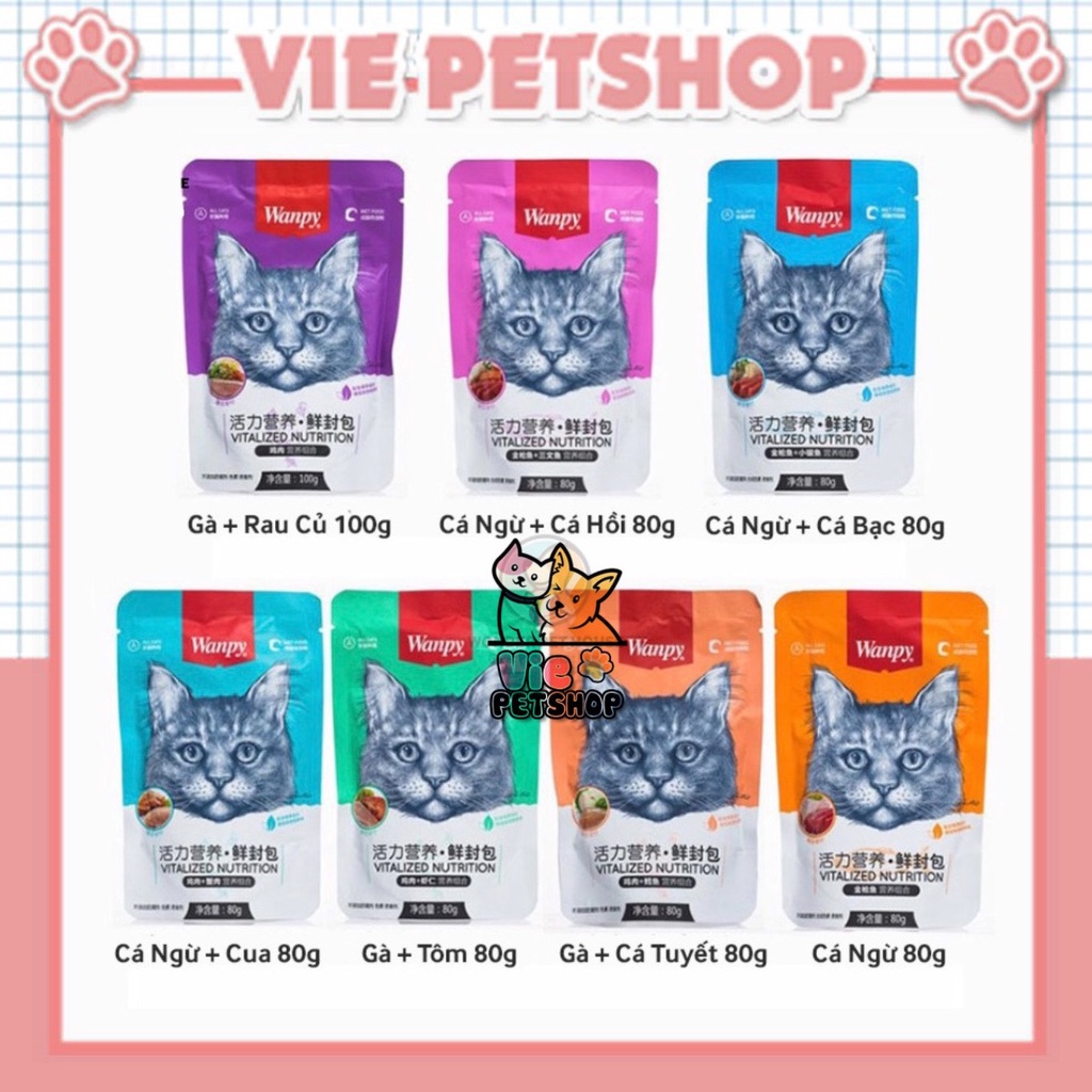 Pate WANPY Cao Cấp cho Mèo Mix Đủ Vị gói 80g | Vie PETSHOP | Shopee ...