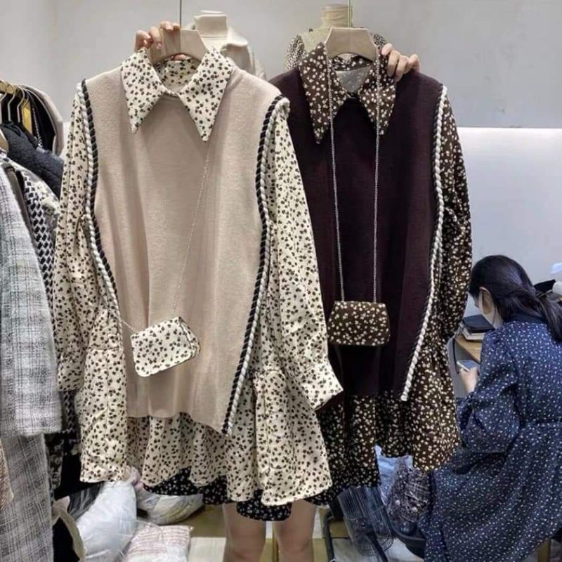váy gile hoạ tiết hoa nhí | Shopee Việt Nam