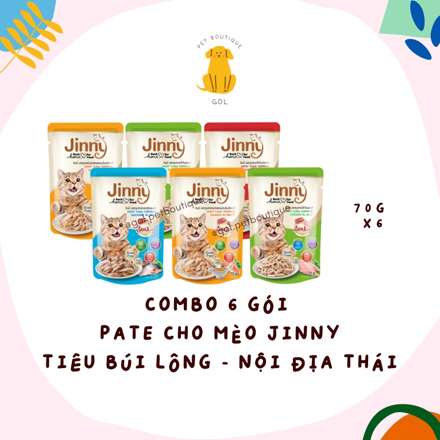 Combo 6 gói Pate Mèo Jinny Tiêu Búi Lông Nội Địa Thái Chính Hãng 70g | Shopee Việt Nam