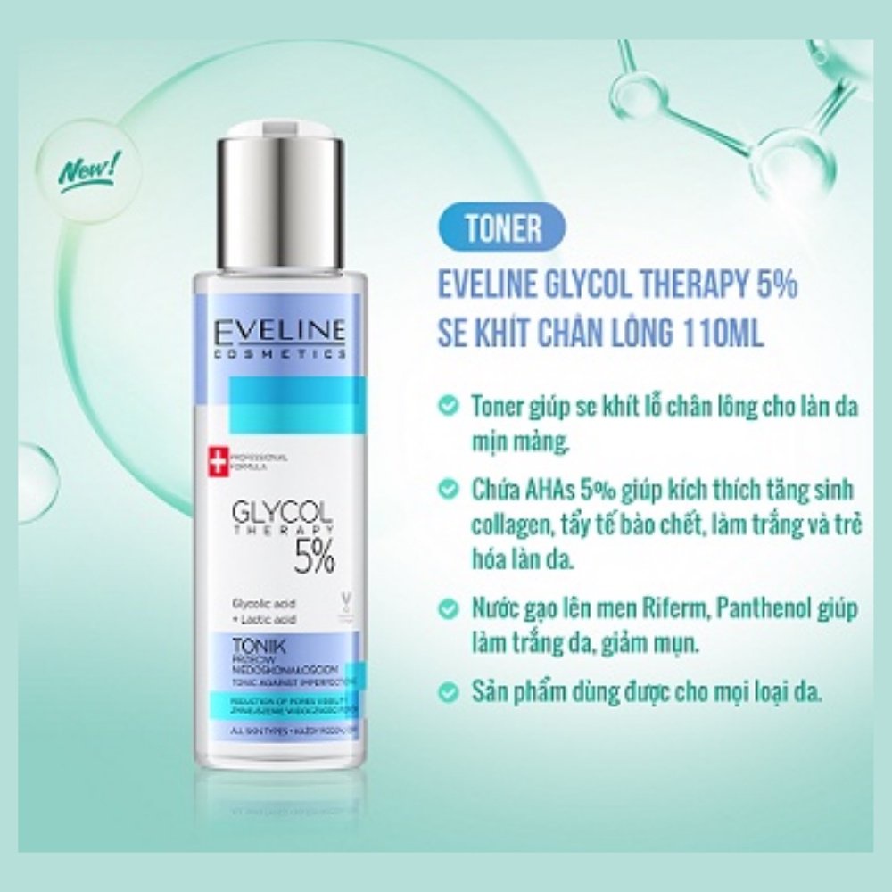 Toner Eveline Glycol Therapy 5% se khít lỗ chân lông 110ml | Shopee ...