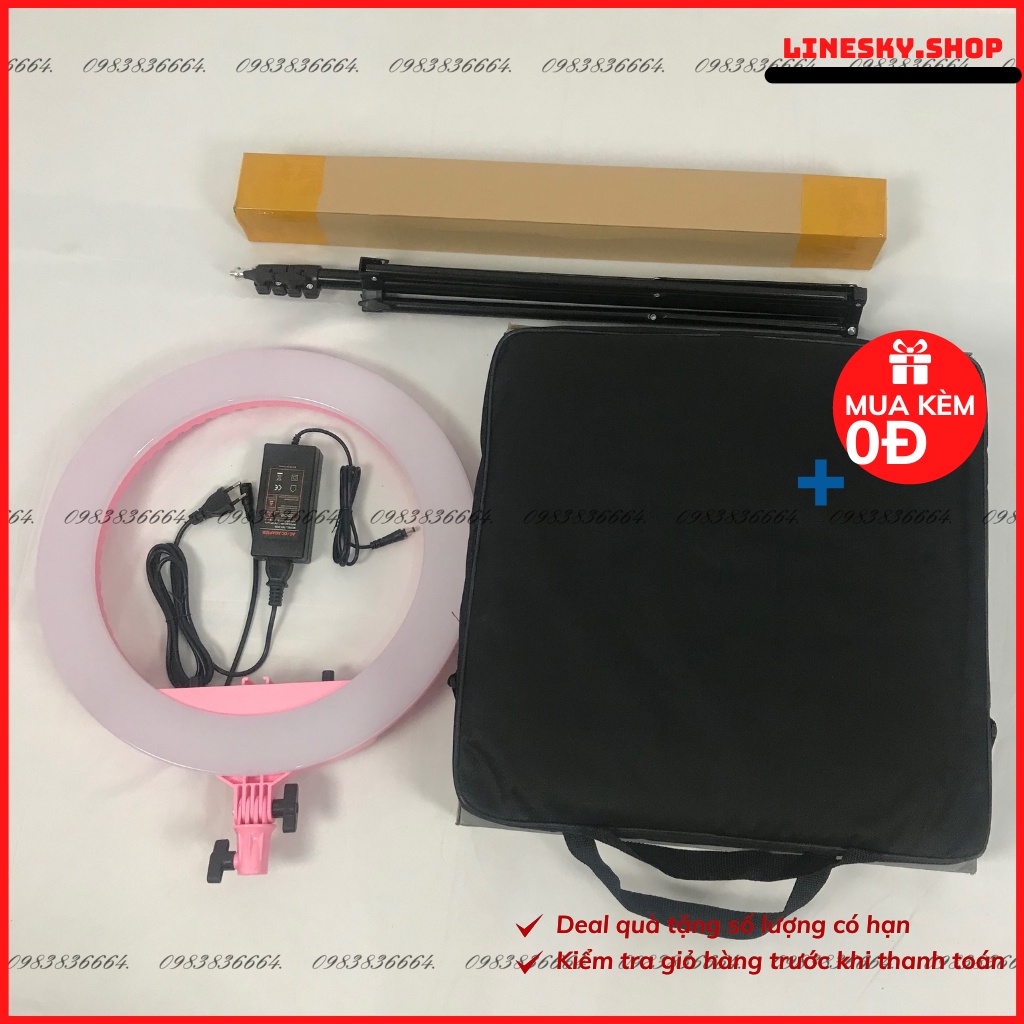 Đèn led Livetream màu Hồng size 45 hãng HQ18 hỗ trợ ánh sáng làm phun xăm, sapa, quay tik tok ...