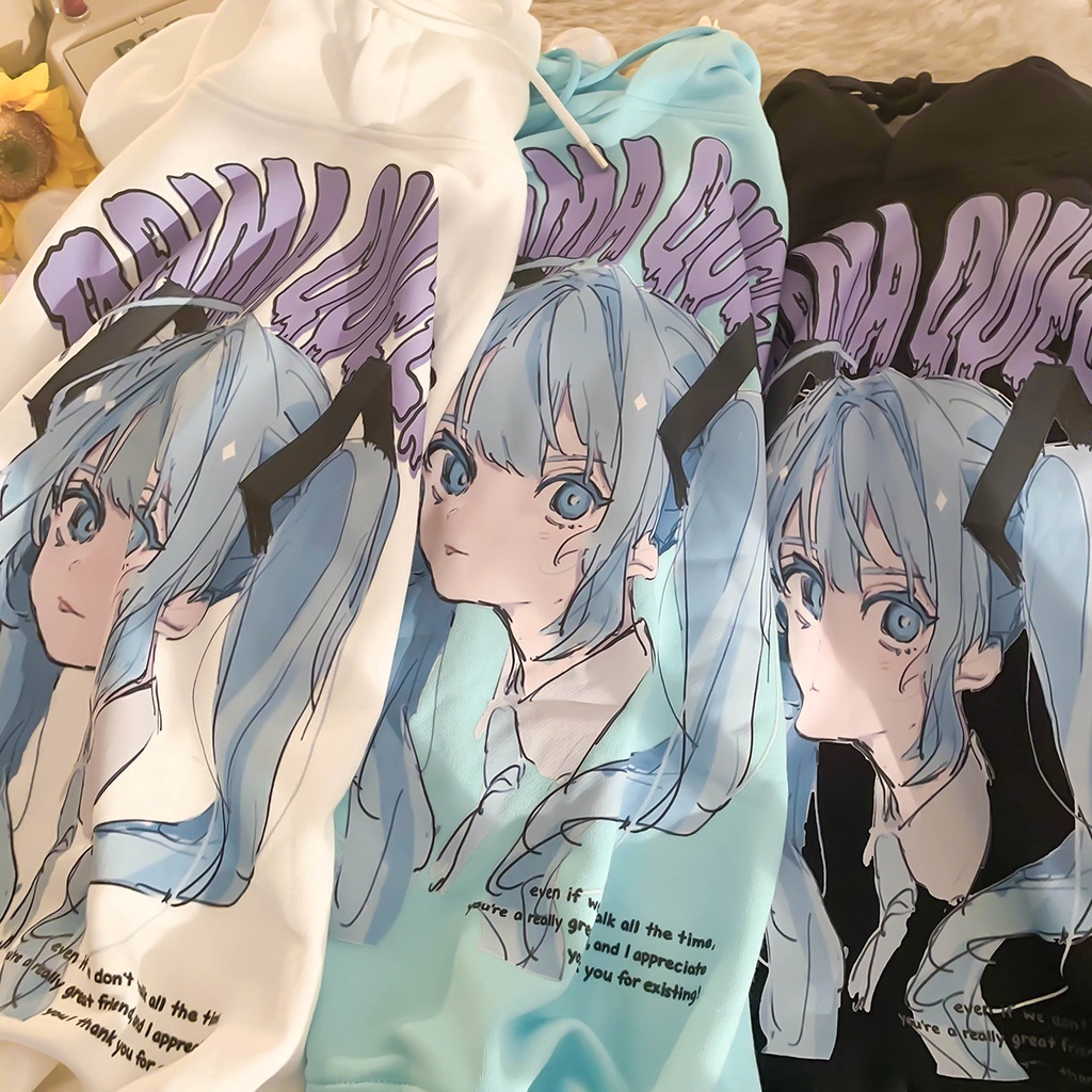 Áo hoodie tay dài dáng rộng in họa tiết anime phong cách Nhật Bản cho ...
