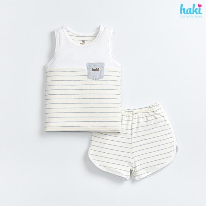 Bộ sát nách ba lỗ kẻ phối màu cho bé Haki vải sợi tre cao cấp siêu mềm mịn (4-15kg) BB045 ...