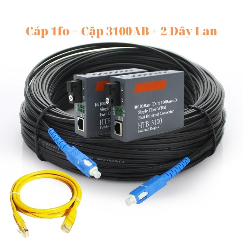 300m cáp quang 1fo gia cường bấm sẵn 2 đầu + cặp converter quang 3100AB ...