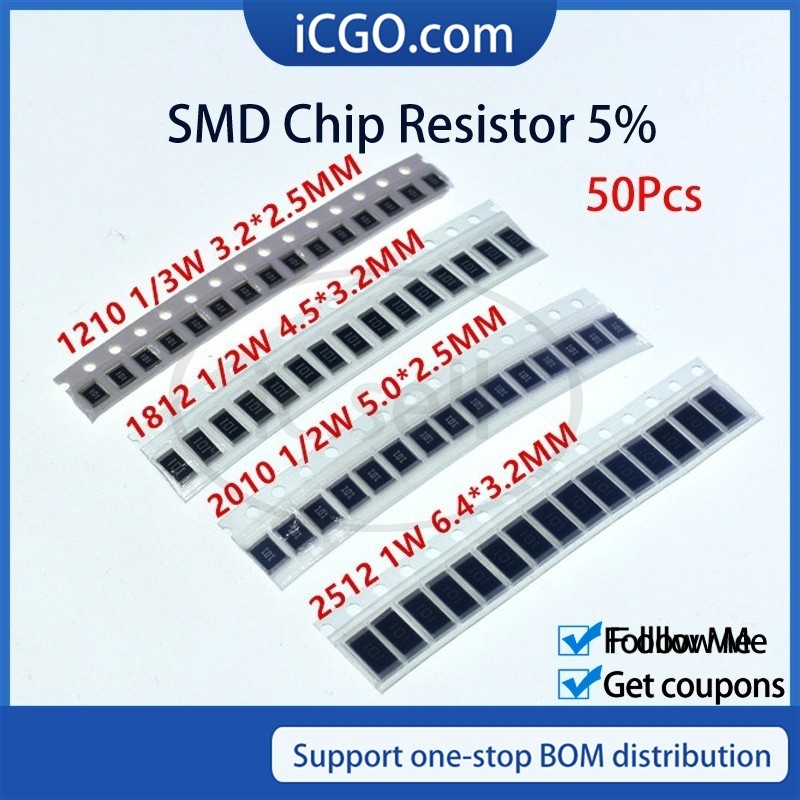 Set 50 chip điện trở 1210 1812 2512 Smd 3r 3.3r 3.6r 4.3r 4.7r 5.6r 6 ...
