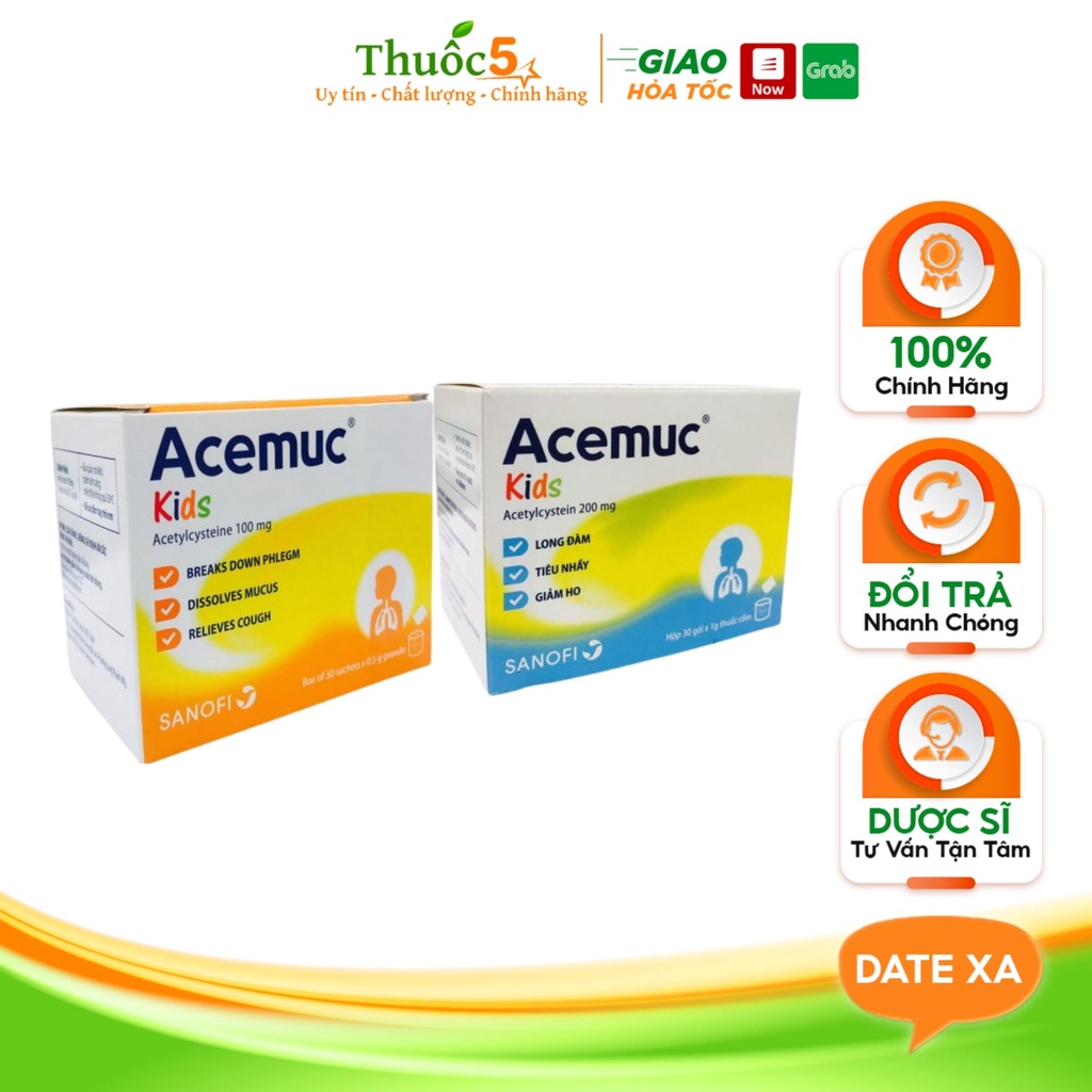 Acemuc kids 100mg giúp hệ hô hấp khỏe mạnh hộp 30 gói | Shopee Việt Nam