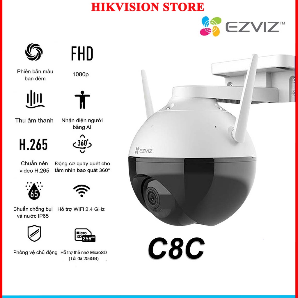 Camera Wifi EZVIZ ngoài trời C8W/C8C/C3TN - Siêu nét 4MP/2MP Mắt kép ...