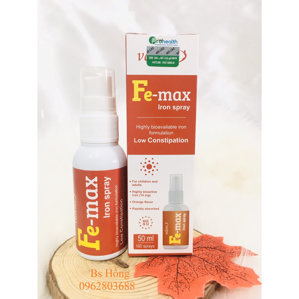 Sắt hữu cơ dạng xịt thế hệ mới Fe-max Hương cam dễ uống, chuẩn liều ...