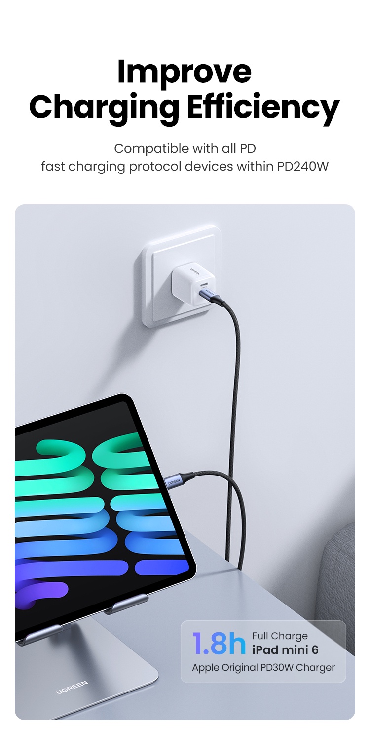 Dây Cáp UGREEN PD3.1 240W 5A / 48V USB C Sang USB C 480Mbps PD Bằng Nhôm Bện Nylon Cho Macbook ...