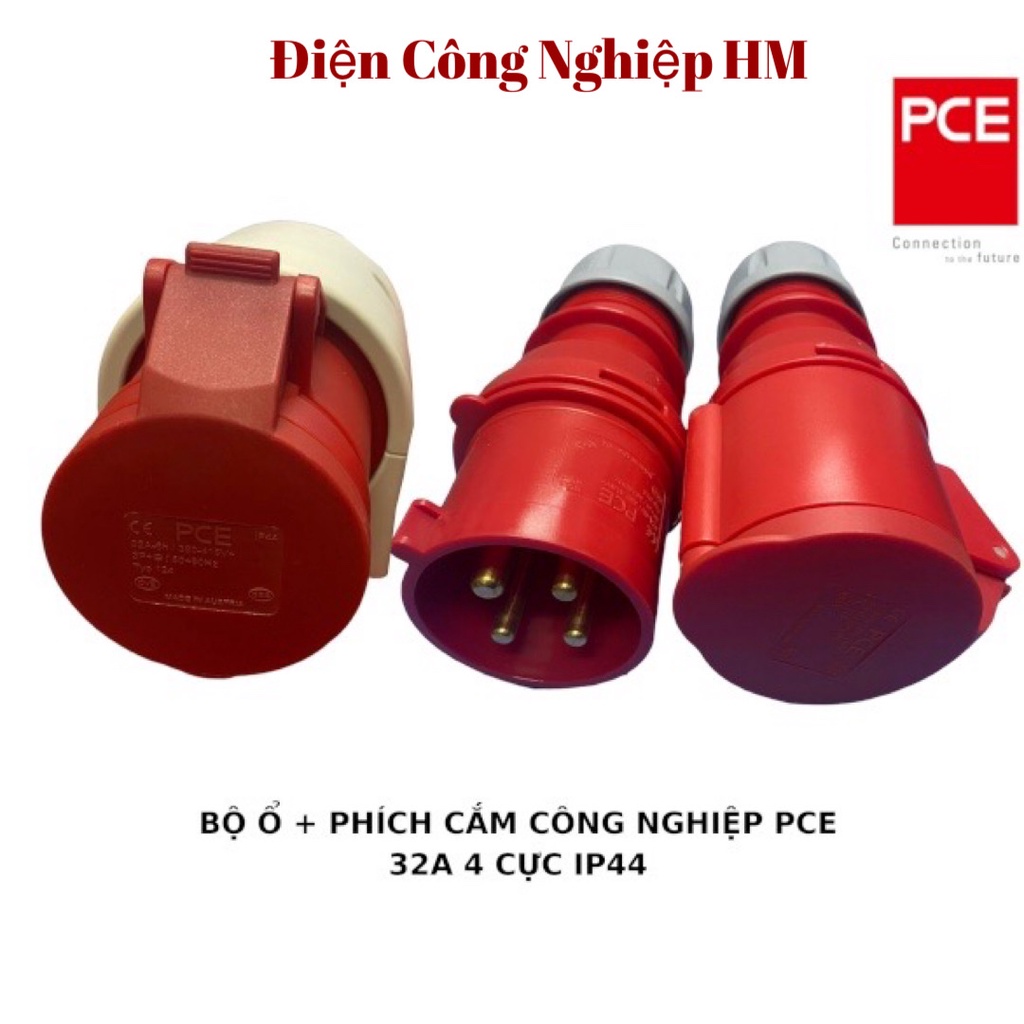 Ổ phích cắm công nghiệp 32A 3 pha 4 chân di động và cố định PCE - Hàng Chính Hãng, Bộ Ổ phích 3 ...