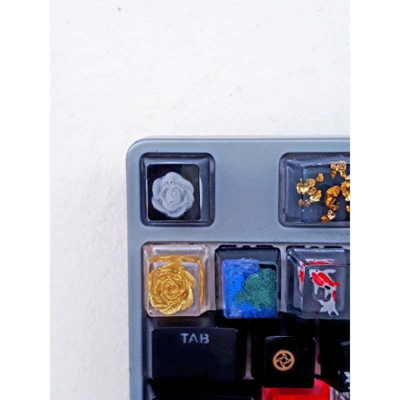 Keycap artisan hoa đào, hoa hồng trắng trang trí bàn phím cơ gaming ...