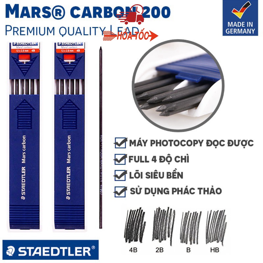 Ruột chì 2mm STAEDTLER Mars® Carbon 200 (HB,B,2B,4B)- Hộp 12 cây [ Sugi ...