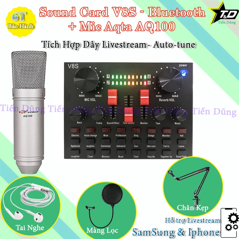 Combo Mic Livestream Karaoke Aqta AQ100 và Sound Card V8S có Bluetooth ...