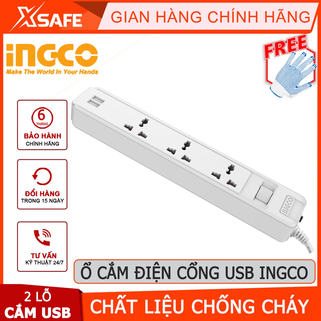 Ổ cắm điện ba chấu INGCO HES13041VSB Ổ cắm điện 3 ổ cắm mở rộng, 2 lỗ ...