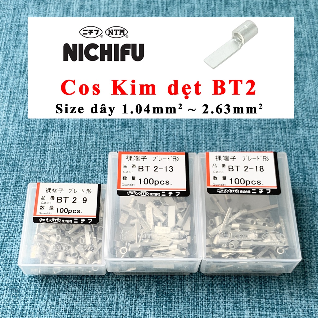 Đầu cos BT2 Nichifu Nhật Bản cốt cosse dạng lưỡi dẹt trần dây 1.04 ~ 2.63mm2 BT2-9 BT2-13 BT2-18 ...