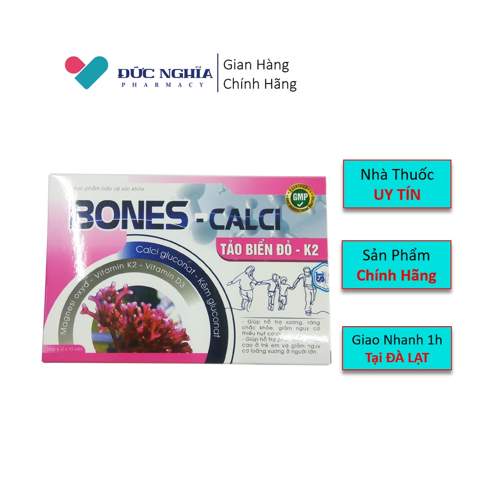 Viên uống bổ sung canxi Bones-Calci Tảo Biển Đỏ-K2 (Hộp 30 Viên ...