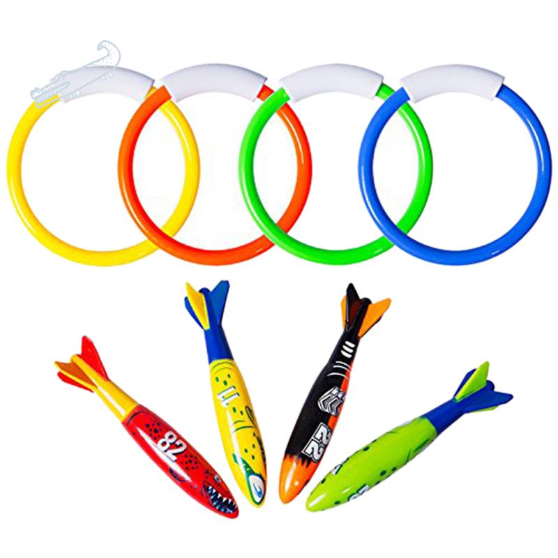 8 Pcs Underwater Swimming Pool Diving Rings, Diving Throw Torpedo ...