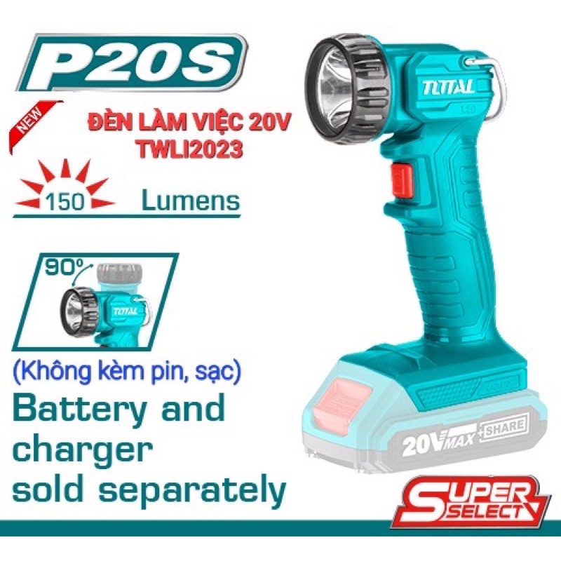 Đèn làm việc dùng pin Lithium-ion 20V total TWLI2023 (ko kèm pin & sạc) | Shopee Việt Nam