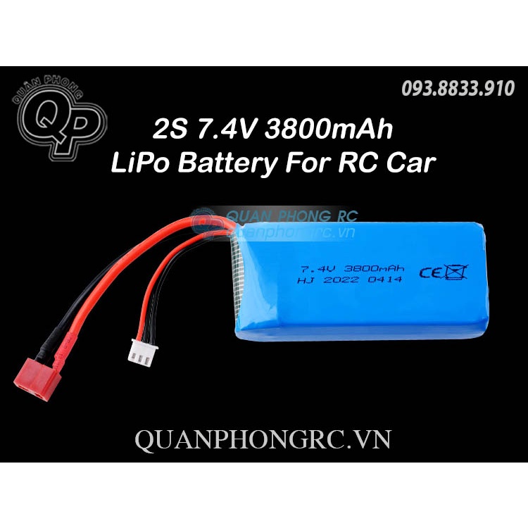 Pin 3800mAh 2S 25C 7.4V LiPo Battery T Plug For WLtoys RC Car 144001 ...