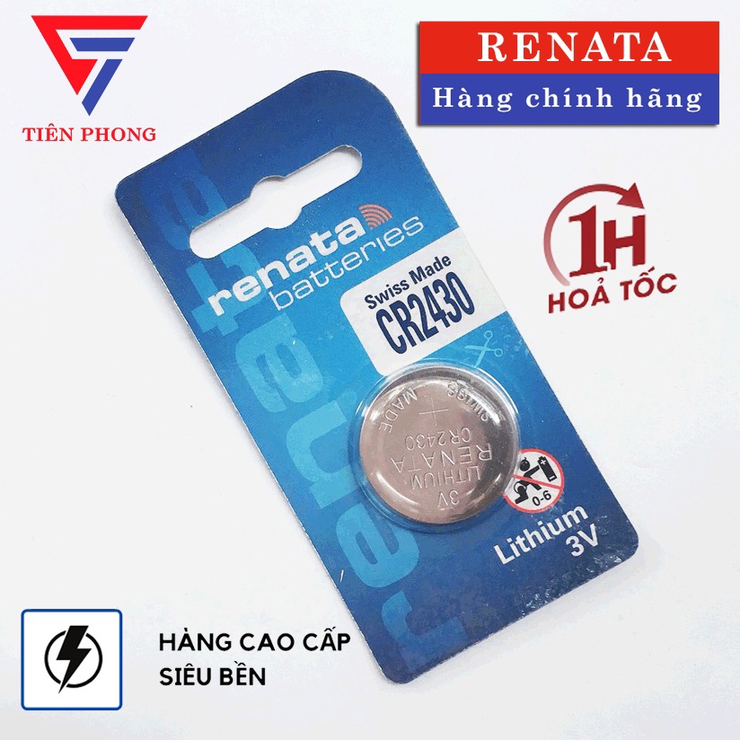 Pin cúc áo CR2430 chính hãng Renata 3V - Vỉ 1 viên, pin điều khiển xe ô ...