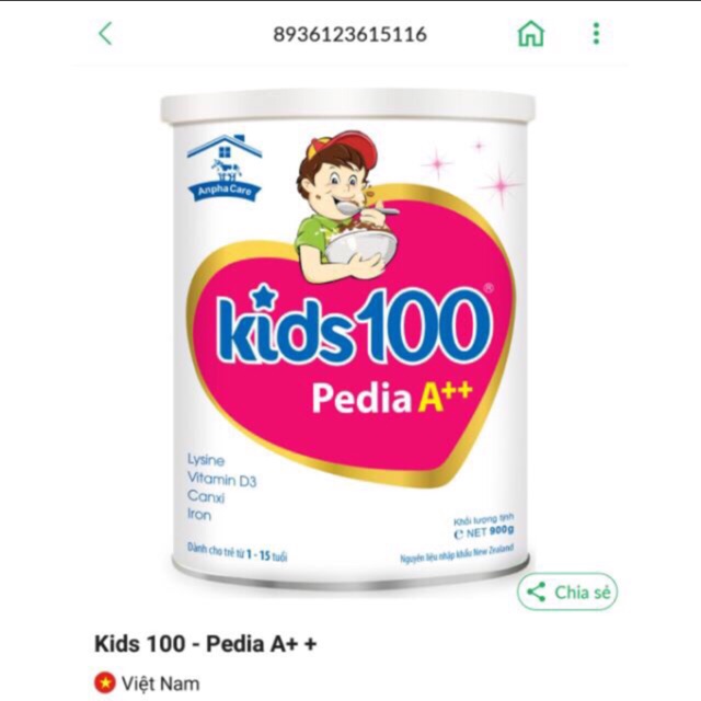 Sữa Kids 100 Pedia A+ 900g date mới | Shopee Việt Nam