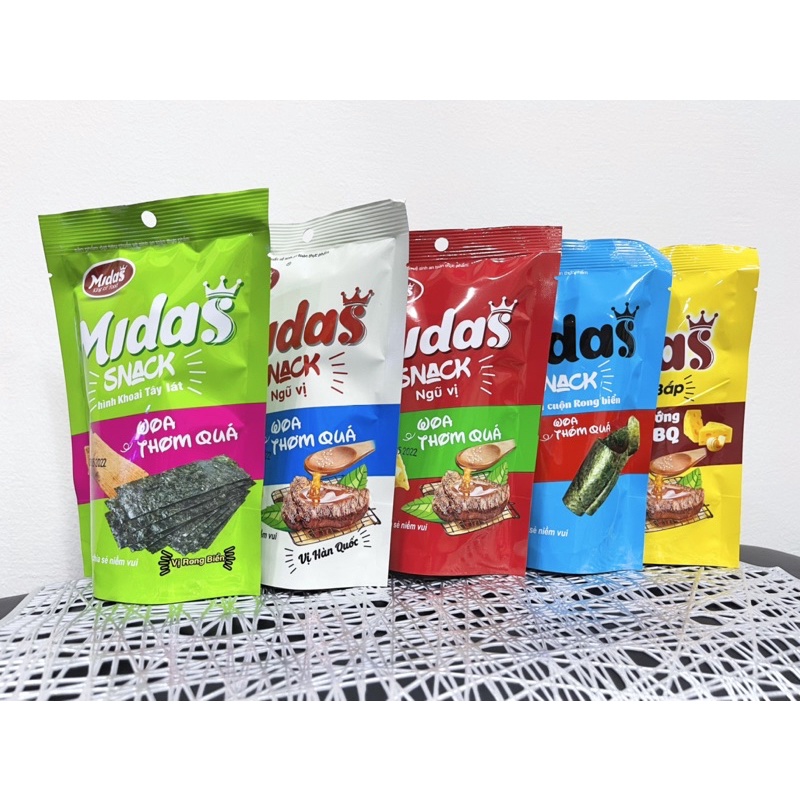 COMBO 10 gói Bim bim snack Midass 5 vị (ngũ vị, khoai tây lát, rong ...