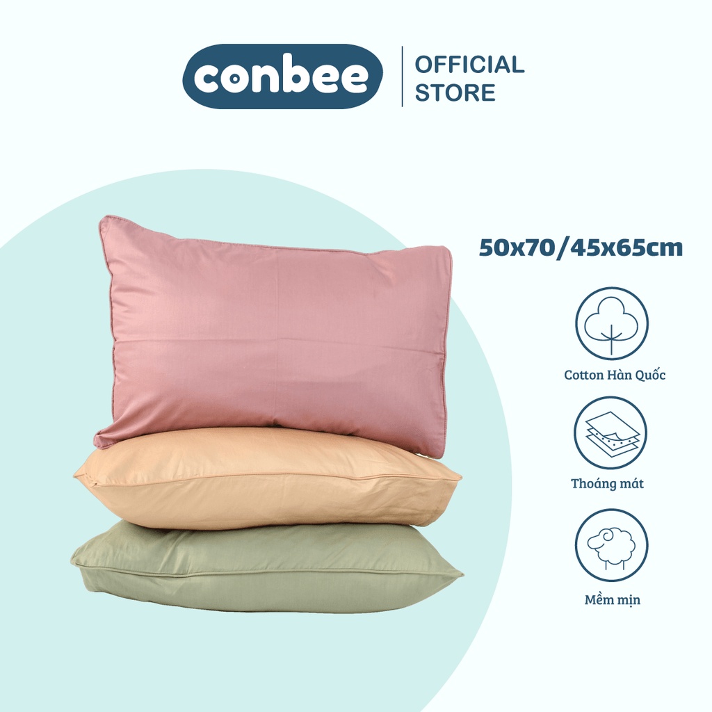 Vỏ gối nằm Cotton 100% Hàn Quốc 50x70cm 45x65cm 40x60cm Conbee màu trơn ...