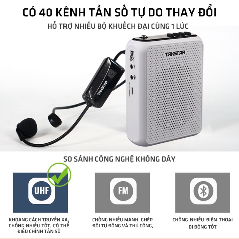 Máy Trợ Giảng Không Dây TAKSTAR E300W, Có Bluetooth, Công Suất 10W, không dây công nghệ UHF ...