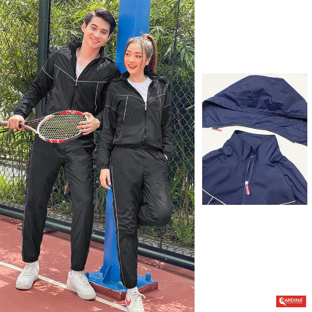 Bộ Quần Áo Gió thể thao thu đông Nam Nữ cao cấp 2 Lớp Cardina, vải gió mềm mịn, chống nhăn,chống ...