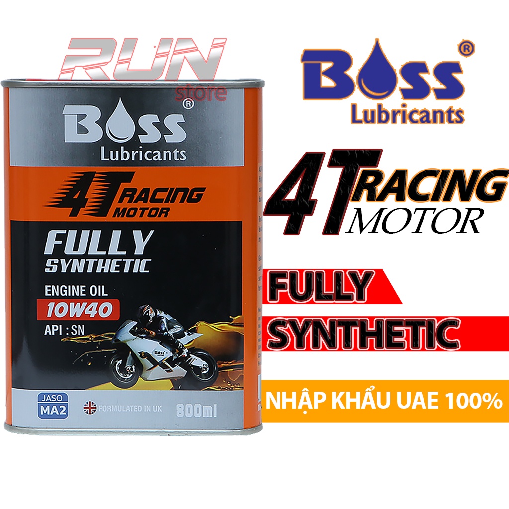 Nhớt Tổng Hợp Nhập Khẩu cao cấp BOSS RACING MOTOR 4T 10W40 MA2 - 800Mml - Fully Synthetic ...