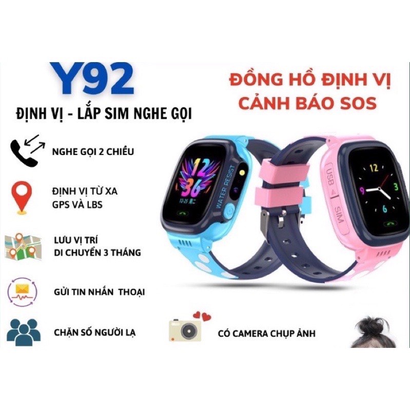 Đồng hồ thông minh trẻ em Y92 định vị cảm ứng chống nước nghe gọi 2 chiều có Tiếng Việt -WIFi ...
