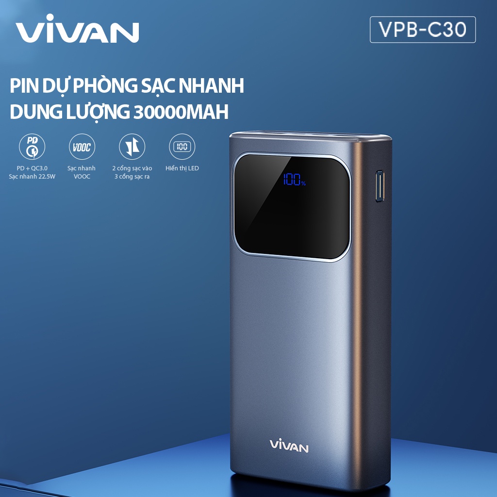 Pin Sạc Dự Phòng VIVAN VPB-C30 Dung Lượng 30000MAH Công Suất Lớn 22.5W ...