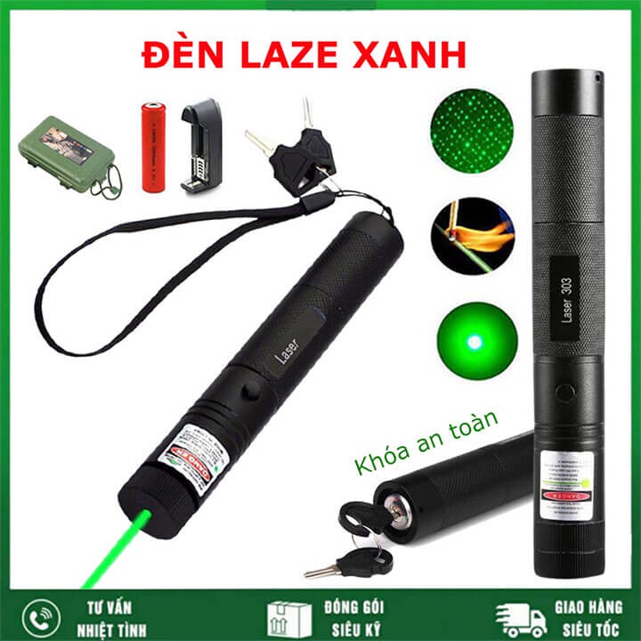 Đèn laser - bút laze lazer 303 tia xanh cực sáng công suất lớn chiếu xa ...