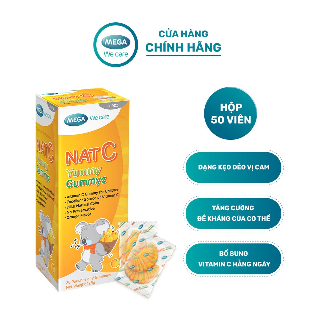 NAT C YUMMY GUMMYZ Tăng Cường Đề Kháng, Giảm Cảm Lạnh, Cảm Cúm (Hộp 25 ...