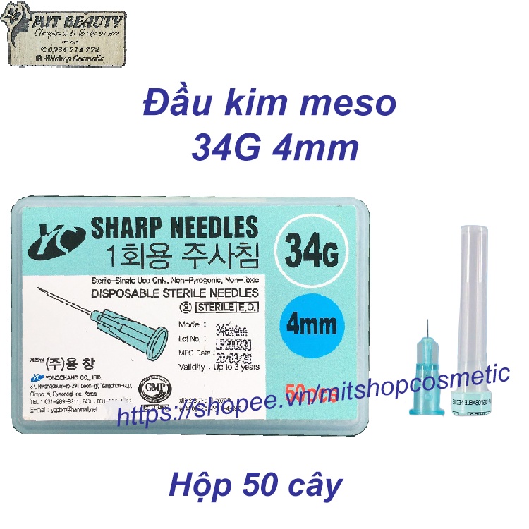 Hộp 50 Đầu kim tiêm meso 34G 4mm Sharp Hàn Quốc tiêm prp căng bóng cá hồi- Yongchang Mesotherapy ...