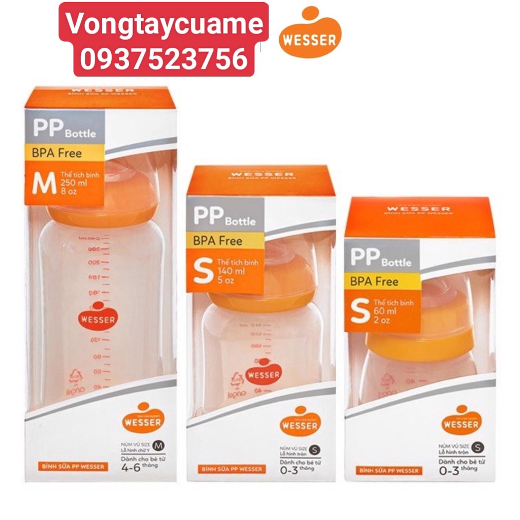 [CHÍNH HÃNG]Bình Sữa Wesser Cổ Hẹp PP Mẫu mới 60ml - 140ml - 250ml ...