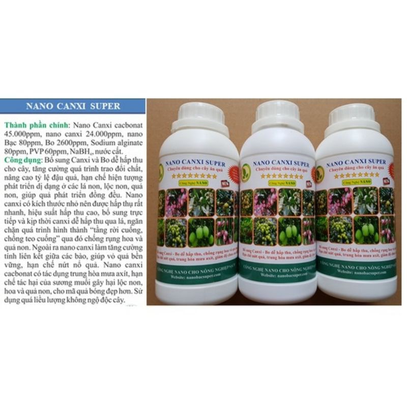 Chế phẩm NANO CANXI SUPER Chai 500ml Chống rụng hoa và trái non ...