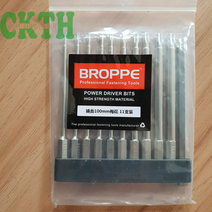 Bộ 11 mũi lục giác hoa thị dài 100mm hãng Broppe. Mũi lục giác bông hoa thị có lỗ chuôi lục giác ...