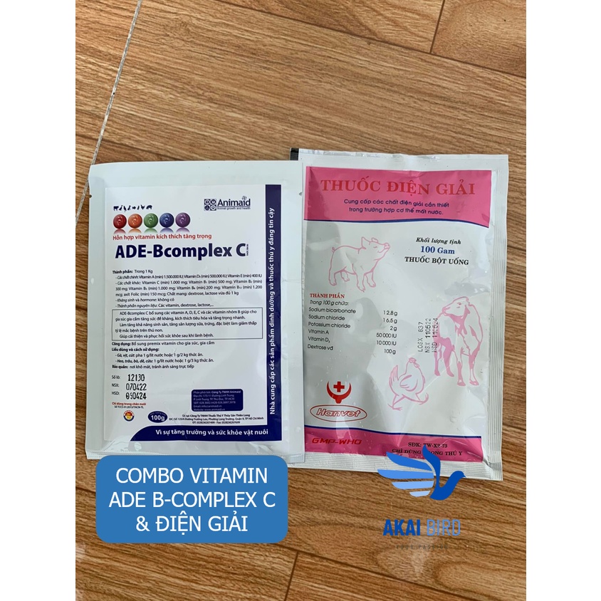 Combo Vitamin ADE B-complex C & Điện Giải Cho Vẹt, Chim Cảnh, Gà, Vịt ...