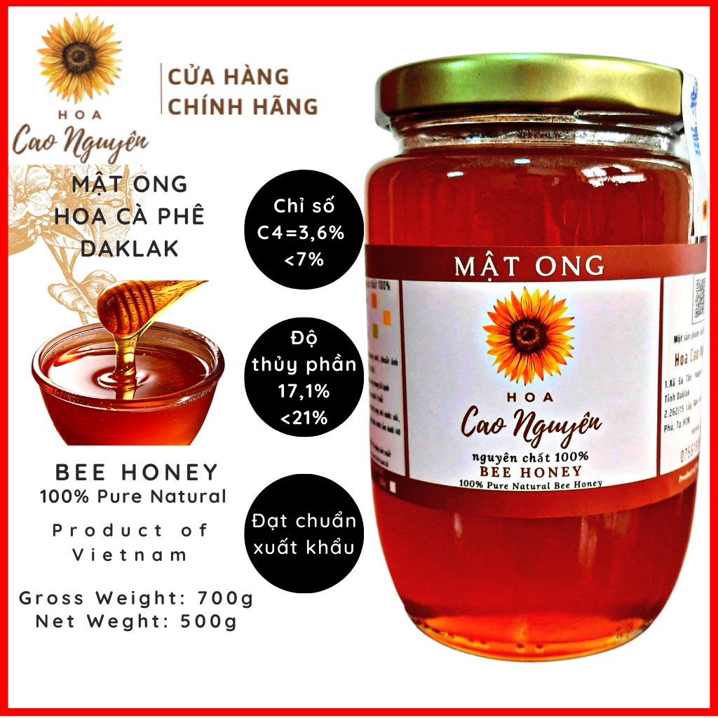 Mật ong nguyên chất hoa cà phê HOA CAO NGUYÊN 700g/500g - Đạt chuẩn xuất khẩu | Shopee Việt Nam